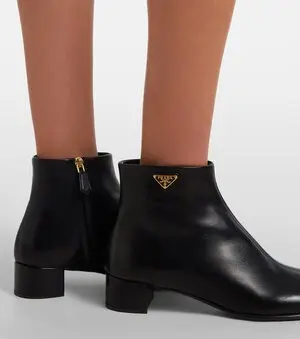 Prada Leather Ankle Boots With Zip Closure