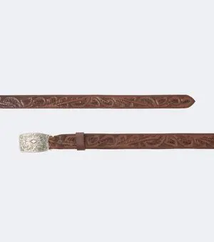 Ralph Lauren Embossed Leather Belt With Silver Buckle