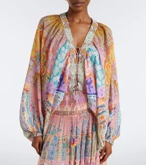 Camilla Embellished Lace-up Silk Blouse