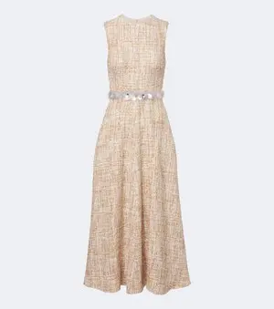 Safiyaa Maisie Embellished Tweed Midi Dress - Pink