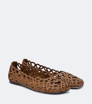 Loewe Petal Anagram Leather Ballet Flats - Brown
