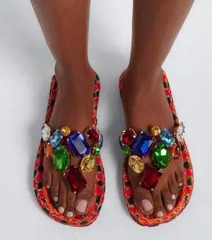 Dolce & Gabbana Embellished Leather Thong Sandals