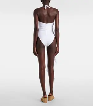 Alaïa Halterneck Draped Swimsuit - White