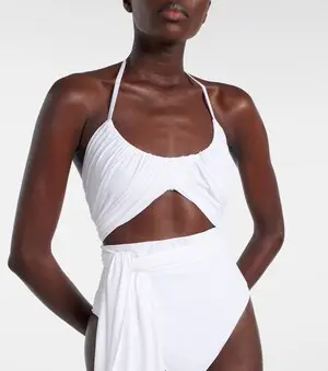 Alaïa Halterneck Draped Swimsuit - White