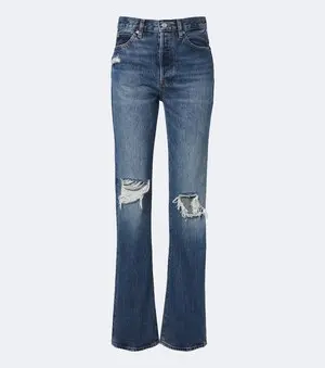 FRAME The Vertical Distressed Straight Jeans - Blue