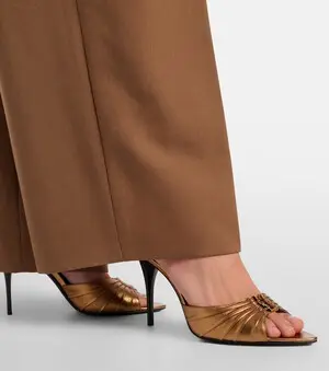 Saint Laurent Babylone Metallic Leather Mules - Gold