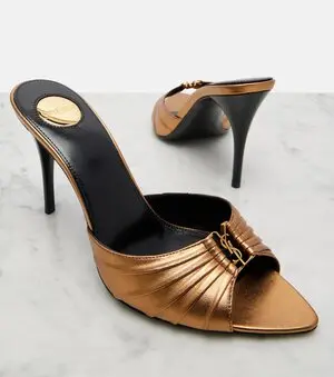 Saint Laurent Babylone Metallic Leather Mules - Gold