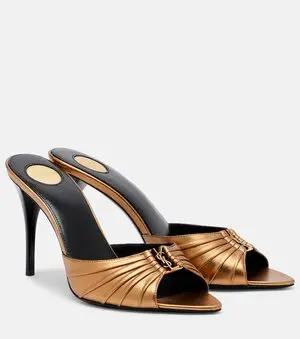 Saint Laurent Babylone Metallic Leather Mules - Gold