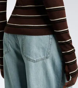 GANNI Striped Wool Polo Sweater - Brown