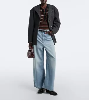 GANNI Striped Wool Polo Sweater - Brown