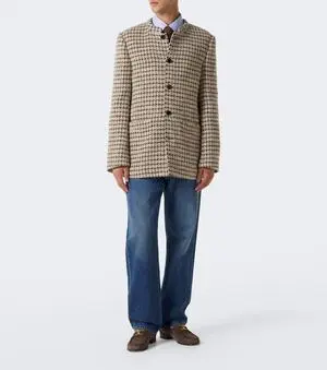 Valentino Garavani Houndstooth Wool And Silk-blend Bouclé Blazer