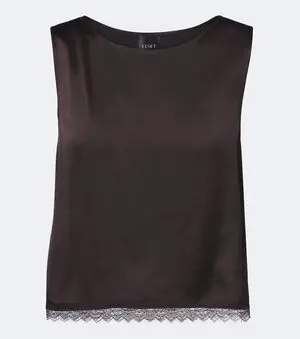 LESET Lace-trimmed Satin Crop Top - Brown