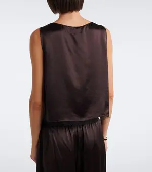 LESET Lace-trimmed Satin Crop Top - Brown