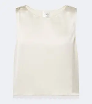 LESET Barb Lace-trimmed Satin Crop Top - White