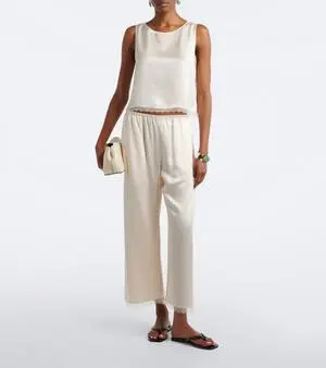 LESET Lace-trimmed Satin Crop Top - White