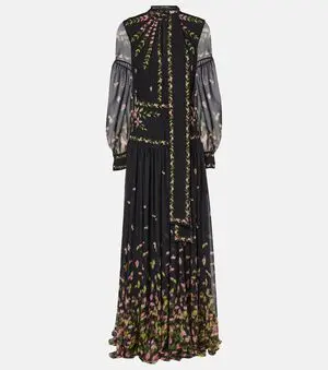 Erdem Floral Silk Voile Gown - Black