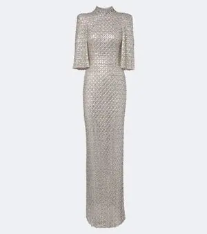 Jenny Packham Sedona Embellished Mesh Gown - Silver