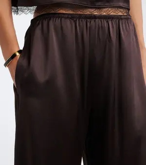 LESET Barb Lace-trimmed Wide-leg Pants - Brown