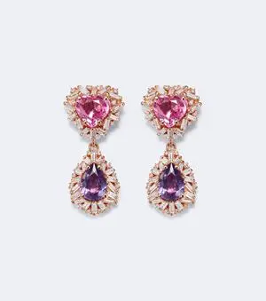 SUZANNE KALAN 18kt Rose Sapphire And Diamond Drop Earrings - Gold