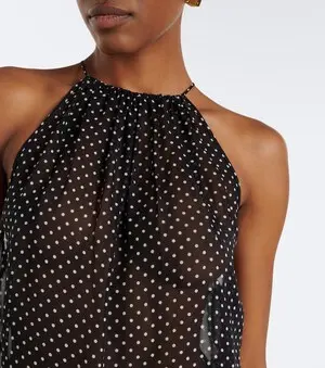NILI LOTAN Halterneck Polka Dot Silk Top - Black