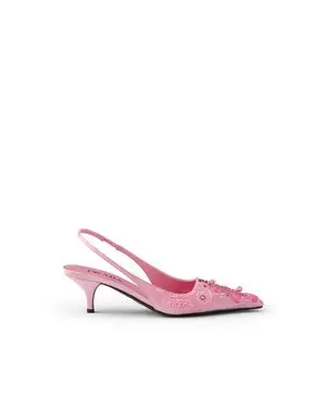 Prada Embroidered Satin Slingback Pumps