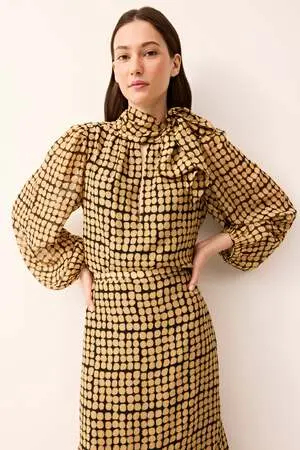 MARIE OLIVER Vivienne Silk Chiffon Blouse With Keyhole Neckline And Polka Dot Print