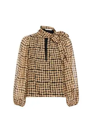 MARIE OLIVER Vivienne Silk Chiffon Blouse With Keyhole Neckline And Polka Dot Print