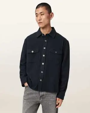 ALLSAINTS Haiku Long Sleeve Button Up Shirt - Blue