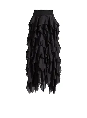 Balmain Long Ruffled Skirt - Black