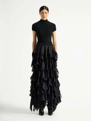 Balmain Long Ruffled Silk Skirt