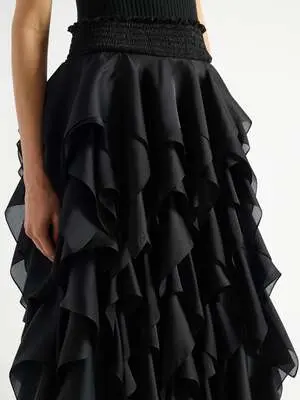 Balmain Long Ruffled Silk Skirt