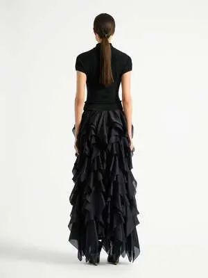 Balmain Long Ruffled Silk Skirt