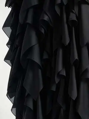 Balmain Long Ruffled Silk Skirt