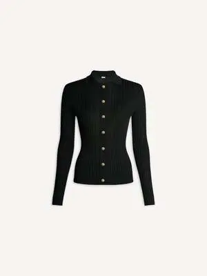 Balmain Ribbed Knit Cardigan With Gold-tone Buttons - Black
