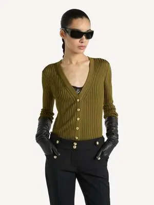 Balmain Ribbed Knit Cardigan With Gold-tone Buttons