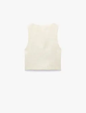 Koton Linen Blend Square Collar Crop Vest