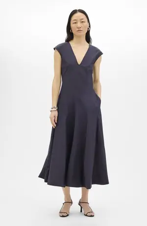 Another Tomorrow V Neck Day Dress