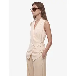 Koton Sleeveless V-neck Wrap Long Vest - Beige