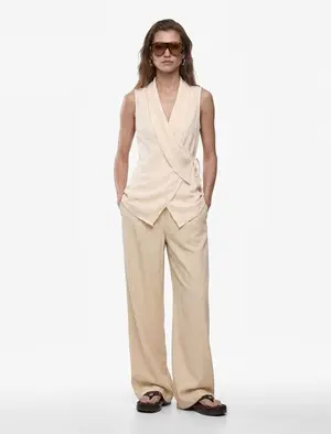 Koton Sleeveless V-neck Wrap Vest - Beige
