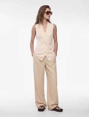 Koton Sleeveless V-neck Wrap Vest - Beige