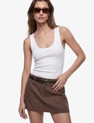 Koton A-line Belted Mini Linen Kort