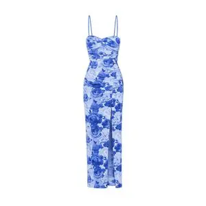 YUMI Mesh Ruched Midi Dress With Split