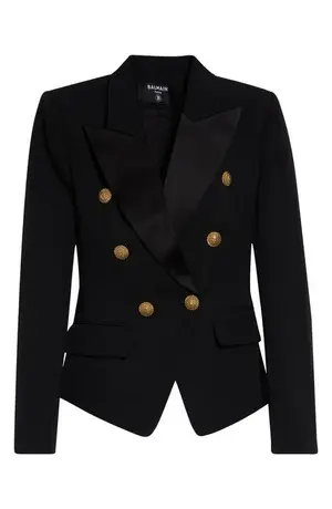 Balmain Double Breasted Grain De Poudre Wool Blazer - Eap Black/black