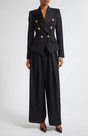 Balmain Double-breasted Grain De Poudre Wool Blazer