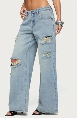 EDIKTED Distressed Low Rise Baggy Jeans
