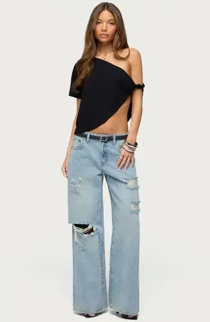 EDIKTED Distressed Low Rise Baggy Jeans