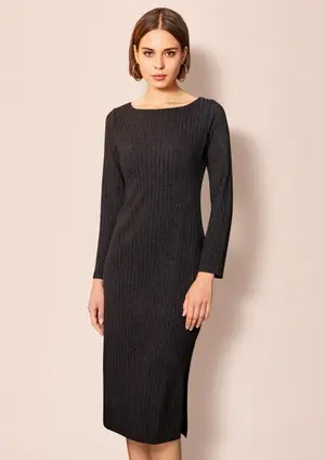 ALIE STREET LONDON Ribbed Midi Knit Sheath Dress - Black