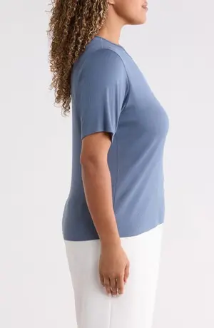 Eileen Fisher Rib Knit Organic Cotton Crewneck Top - Cold Spray