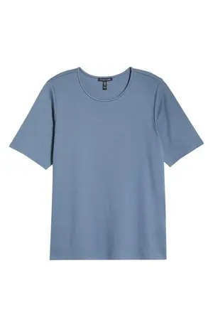 Eileen Fisher Rib Knit Organic Cotton Crewneck Top - Cold Spray