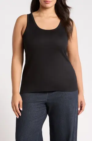Eileen Fisher Scoop Neck Rib Tank - Black